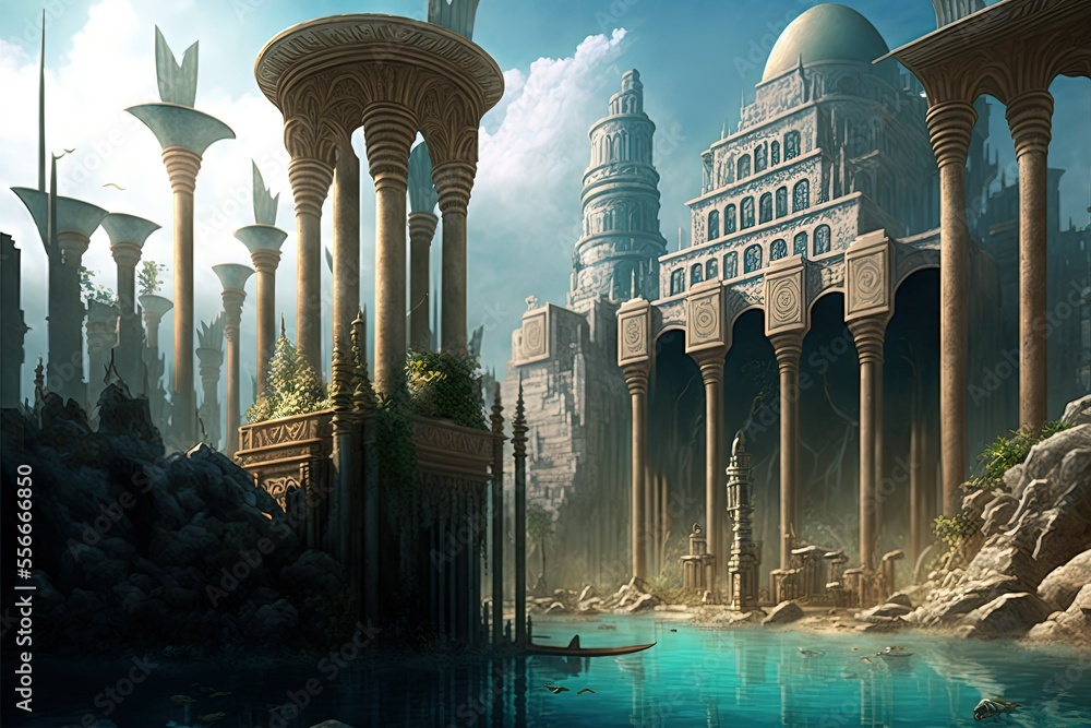 The lost city of Atlantis, ancient city, beautiful architecture of a ...
