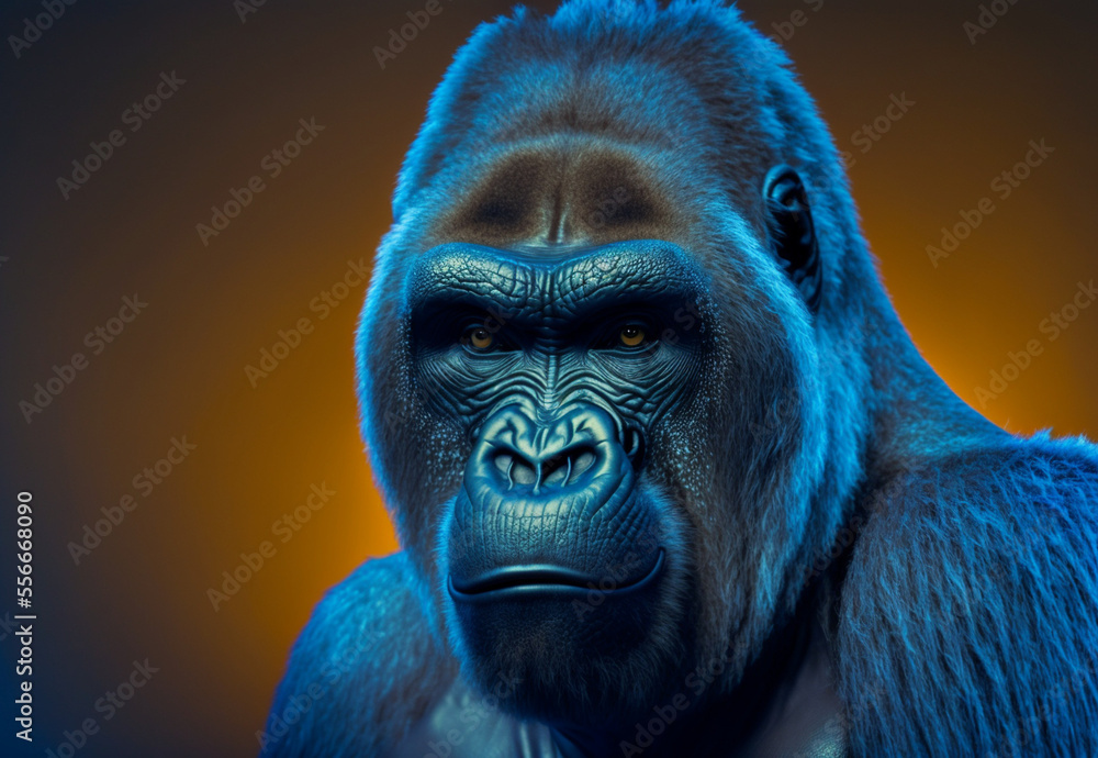 3d conversion render of a Gorilla;Light-Blue background,digital art ...