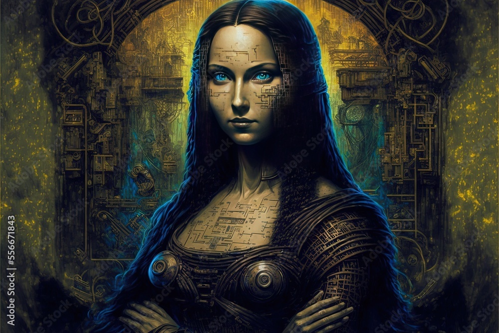 futuristic cyberpunk mona lisa portrait illustration generative ai ...