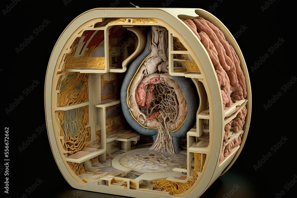 A cross-section of a cyborg's sci-fi fantasy human organ isolated on ...