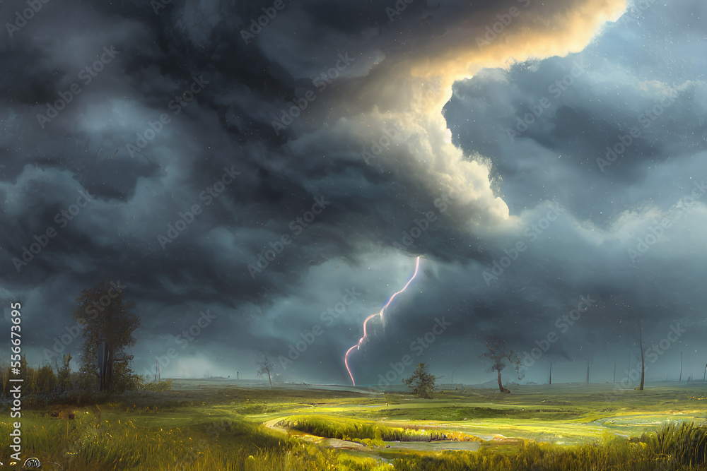 Rain forming cloudy weather with tornado nature green trees AI ...