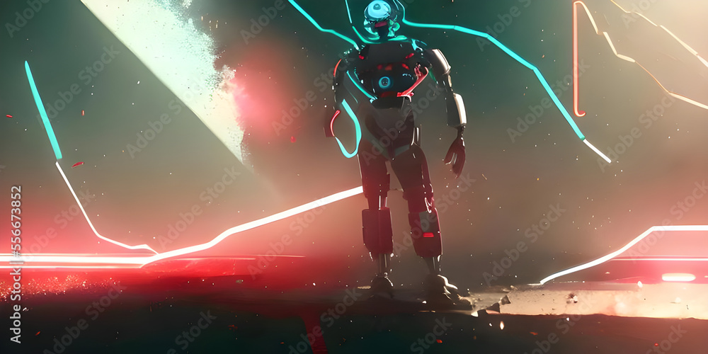 sci-fi wallpaper of a cyborg surounded by energy, illustration painting ...