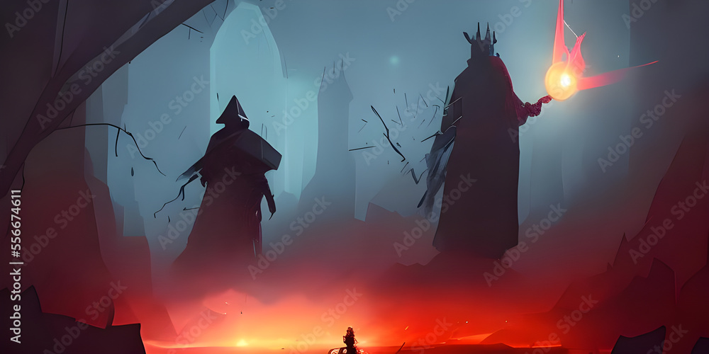 the two dark magicians unleash the power of fire, illustration painting ...