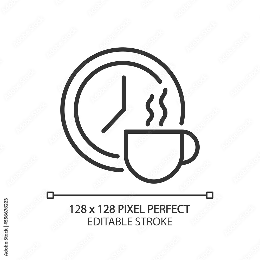 Break time pixel perfect linear icon. Scheduled period for employee ...