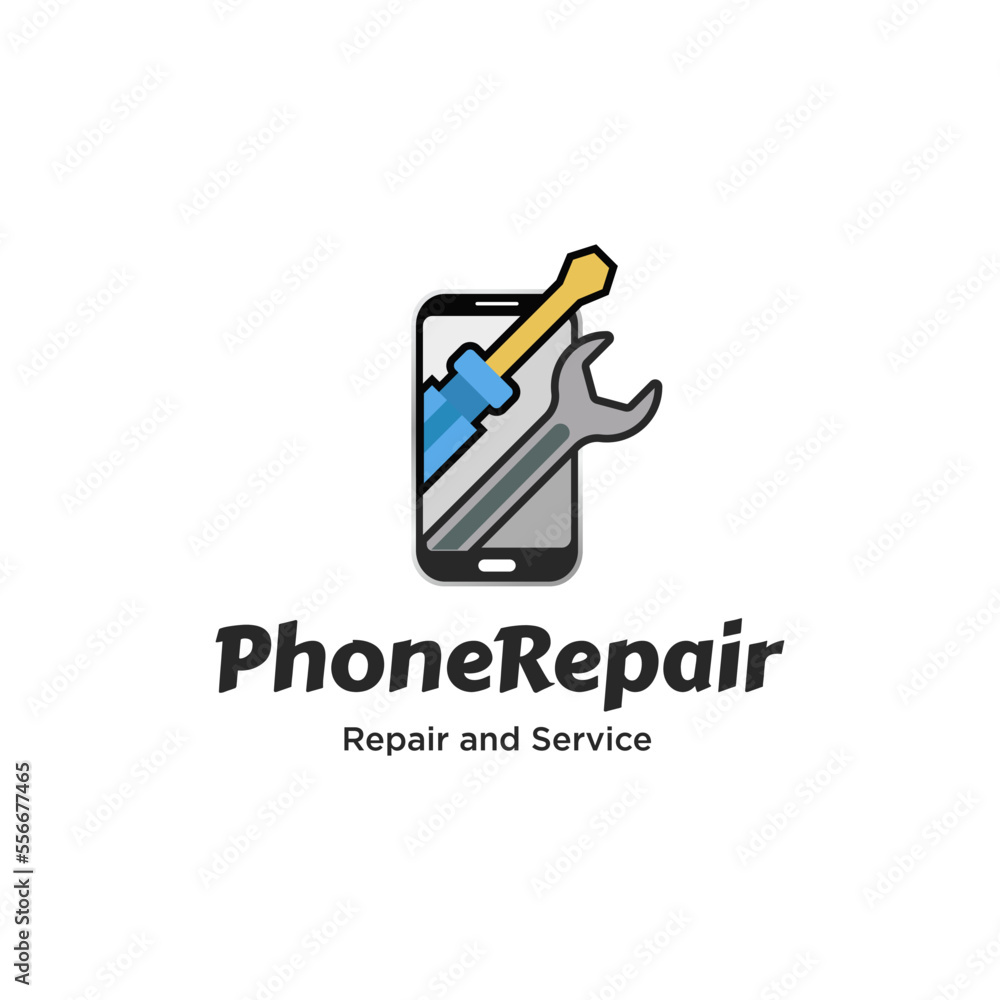 Mobile phone repair logo template. Smartphone with screwdriver and ...