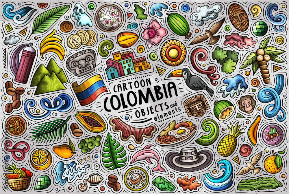 Set of Colombia traditional symbols and objects Stock Vector | Adobe Stock