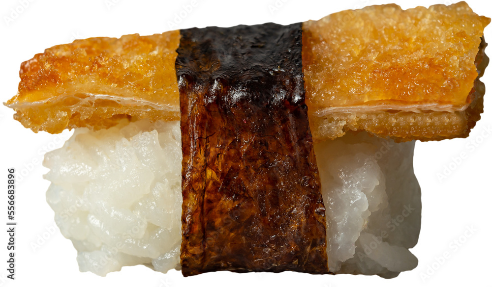 japanese nigiri with fried salmon skin, no background png Stock Photo ...