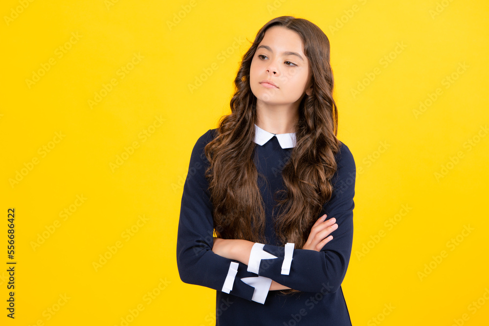 Little kid girl 12,13, 14 years old on isolated background. Children ...