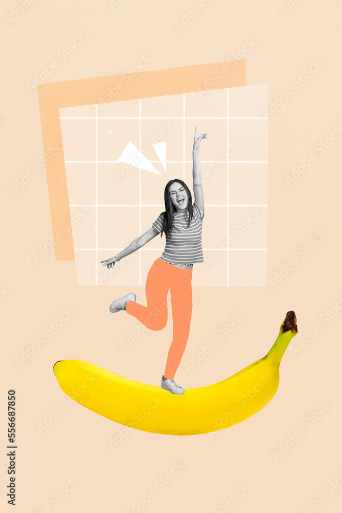 Vertical collage picture of cheerful overjoyed black white effect girl ... Vertical collage picture of cheerful overjoyed black white effect girl ...