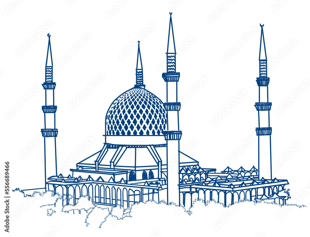 Sultan Salahuddin Abdul Aziz mosque illustration at Shah Alam, Selangor ...