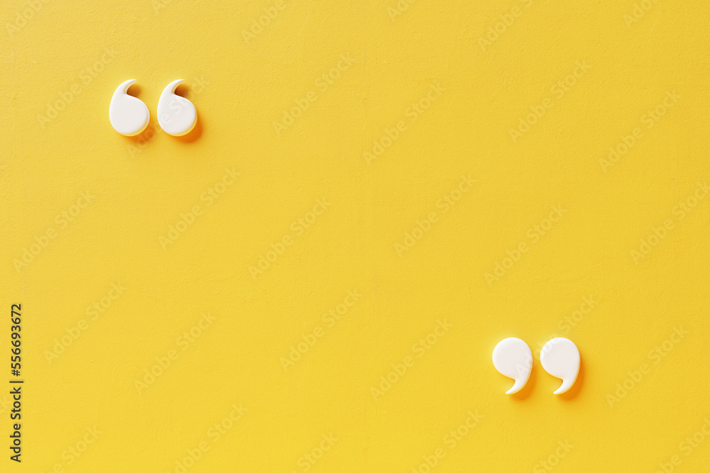 Quotation mark with copy space on yellow background, White quotation ...