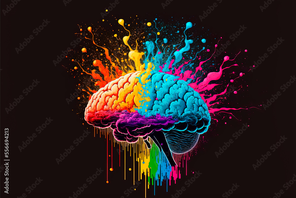 colourful concept art of a human brain background with color splashes ...