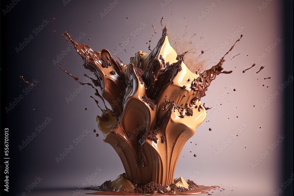 a chocolate splash with chocolate on top of it and a purple background ...