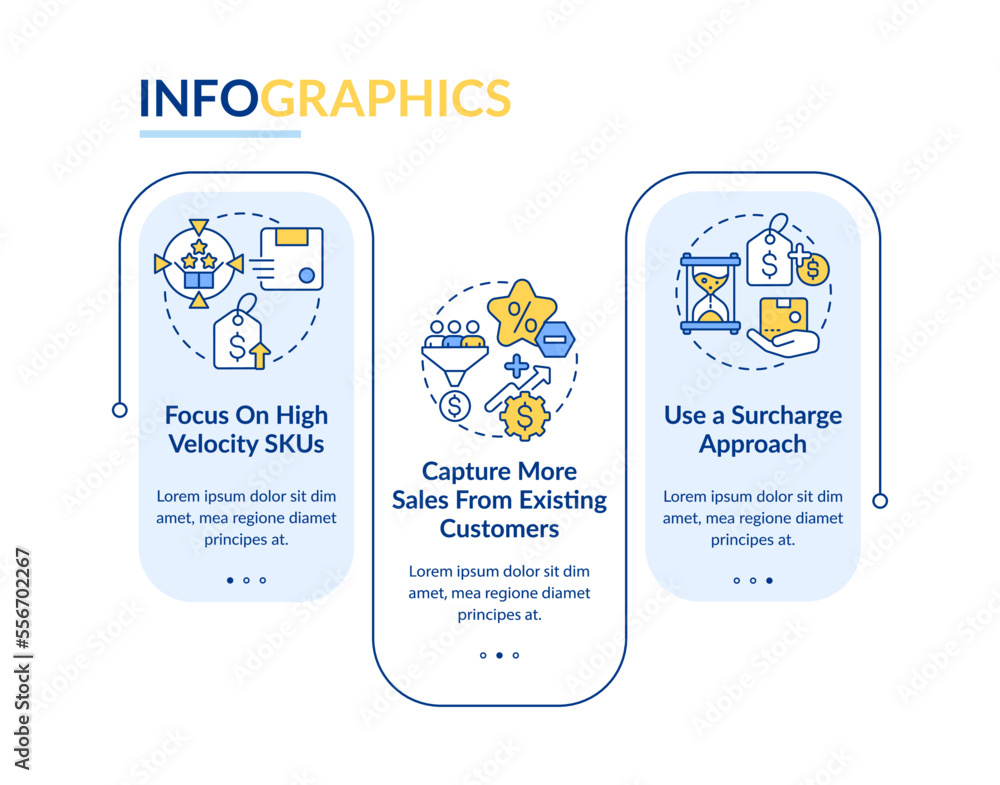 Strategies for raising prices blue rectangle infographic template. Data ...