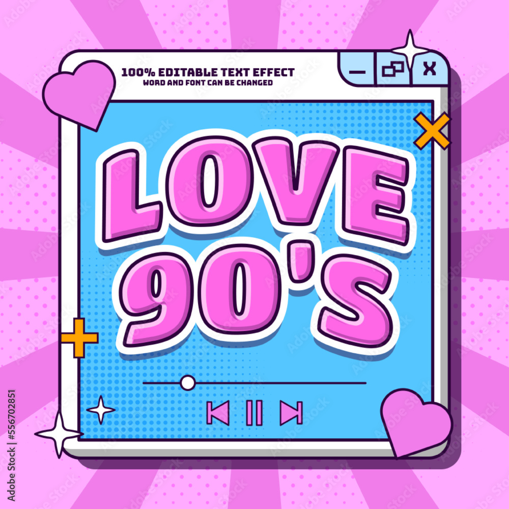 Love 90s Text Effect Editable Flat Cartoon Style Stock Vector | Adobe Stock