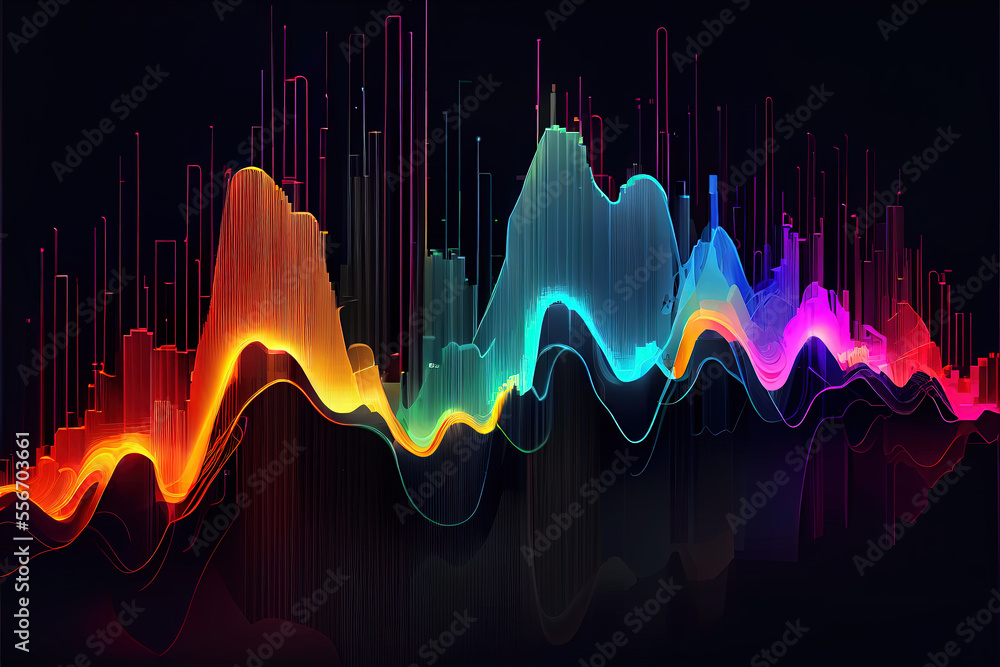 abstract sound wave background eq in neon lights, created with ...