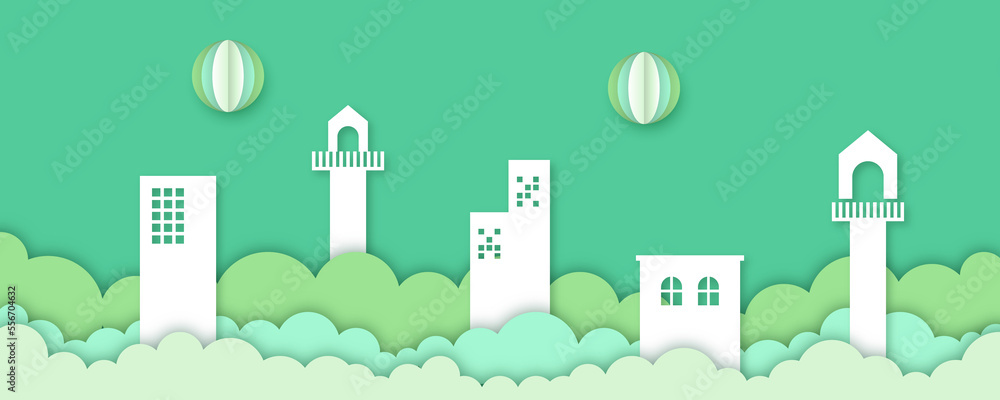 3d craft art urban building town eco city skyline landmarks silhouette ...