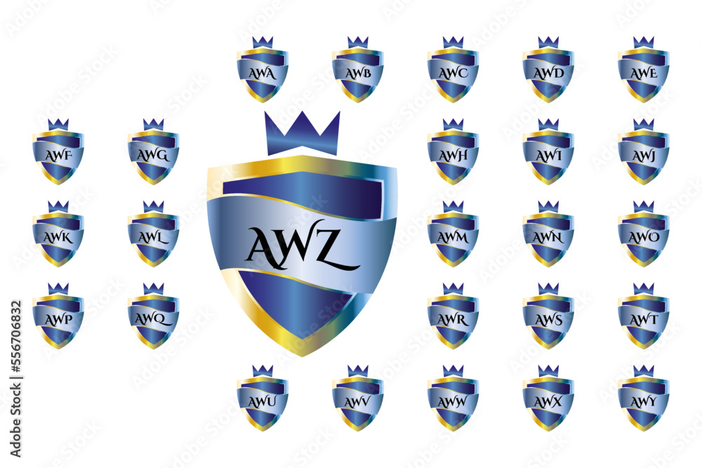 AWA to AWZ collection of shield logos with three capital letters Stock ...