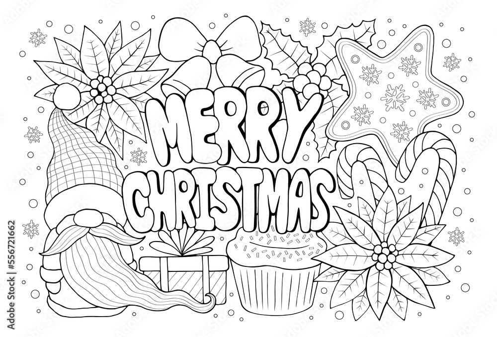 Merry Christmas antistress coloring book page for mental health and ...