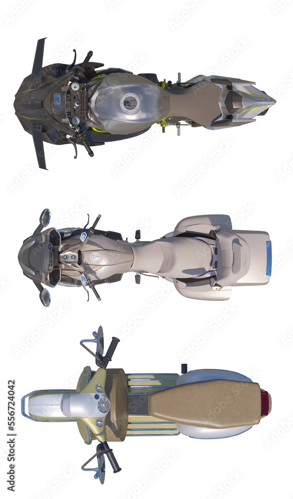 Motorbikes and mopeds set top view png alpha channel view from above ...