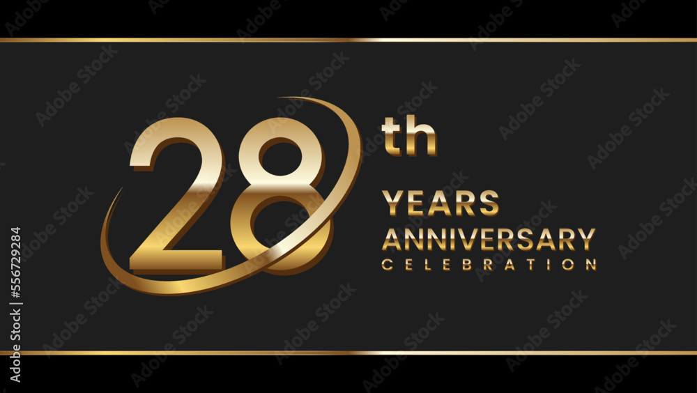 28th anniversary logo design with gold color ring and text. Logo Vector ...