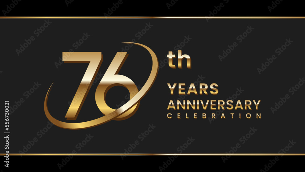 Vecteur Stock 76th anniversary logo design with gold color ring and ...