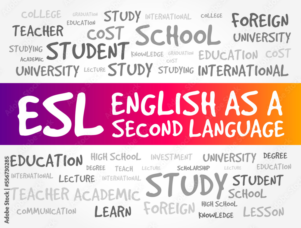 ESL - English as a Second Language acronym, word cloud text concept for ...