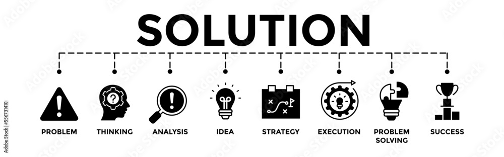 Vetor de Solution concept banner web illustration with problem ... Vetor de Solution concept banner web illustration with problem ...
