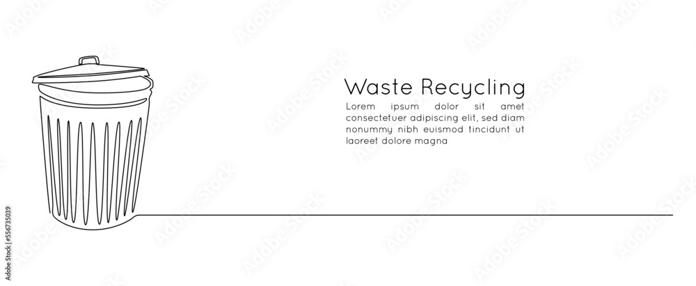 One continuous line drawing of metallic garbage container. Recycling ...