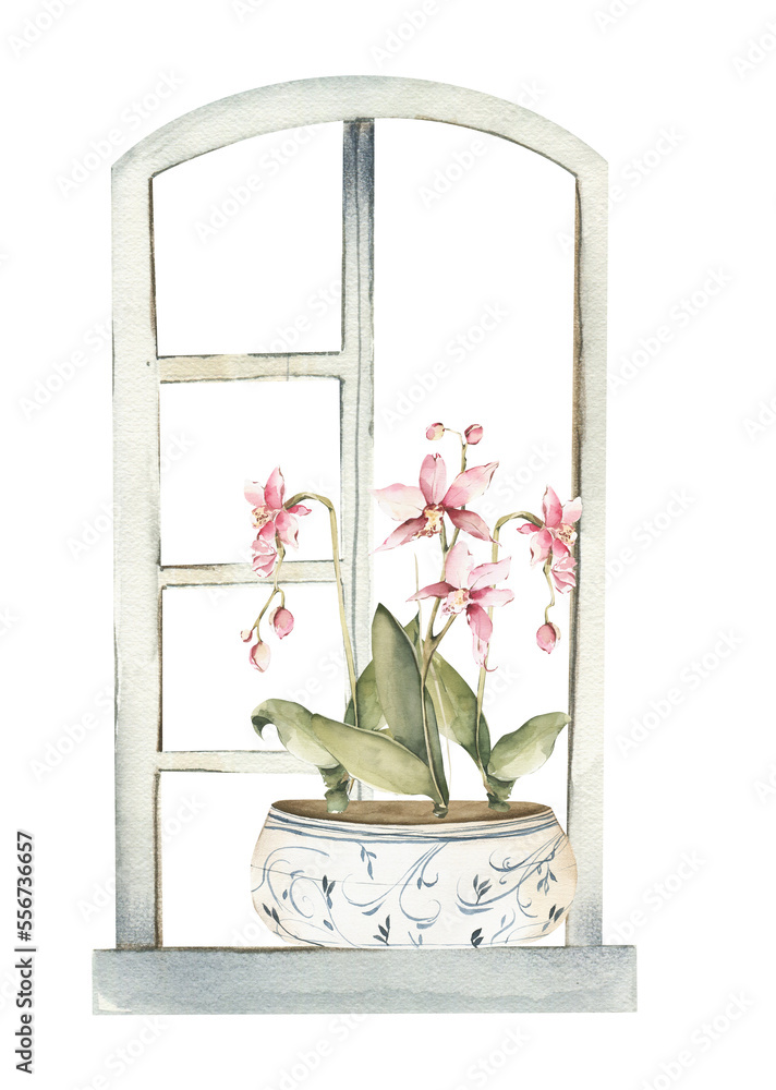 Watercolor window clipart. Digital png illustration. Stock Illustration ...