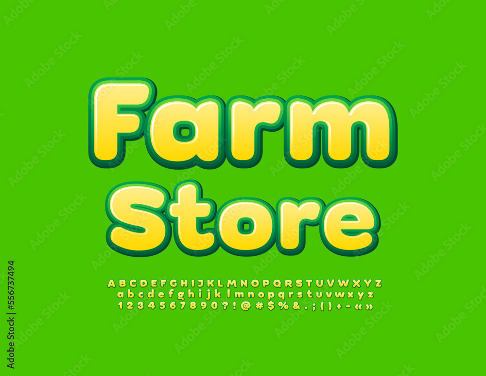 Vector artistic poster Farm Store. Bright Alphabet Letters and Numbers ...