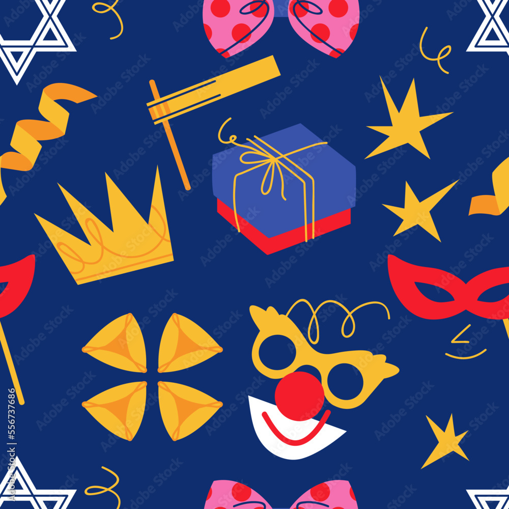 Vector background with carnival symbols and traditional Jewish items ...