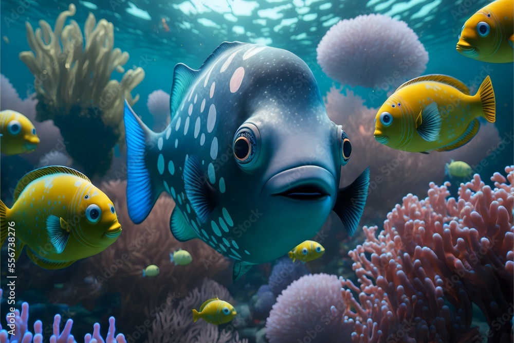 Funny colorful fish on underwater background.Ocean landscape bright ...