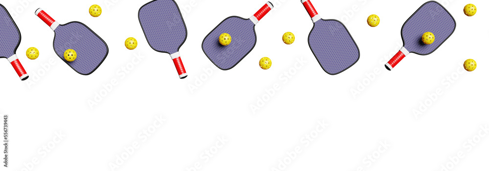 Banner. Paddle rackets for playing pickleball wiffle plastic balls on a ...