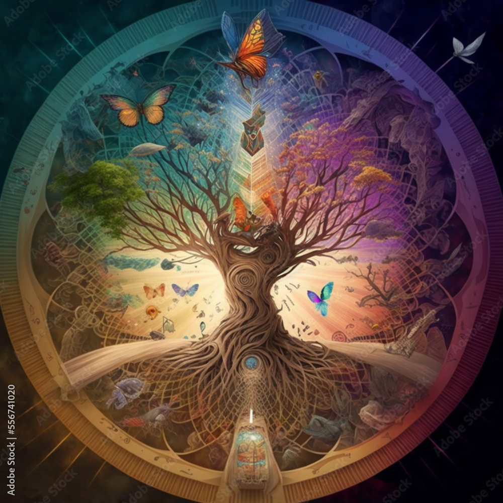 The World Tree with chakras and butterflies, facilitation of meditation ...