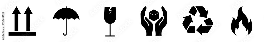 Set of fragil icons. Warning symbols. Vector illustration isolated on ...