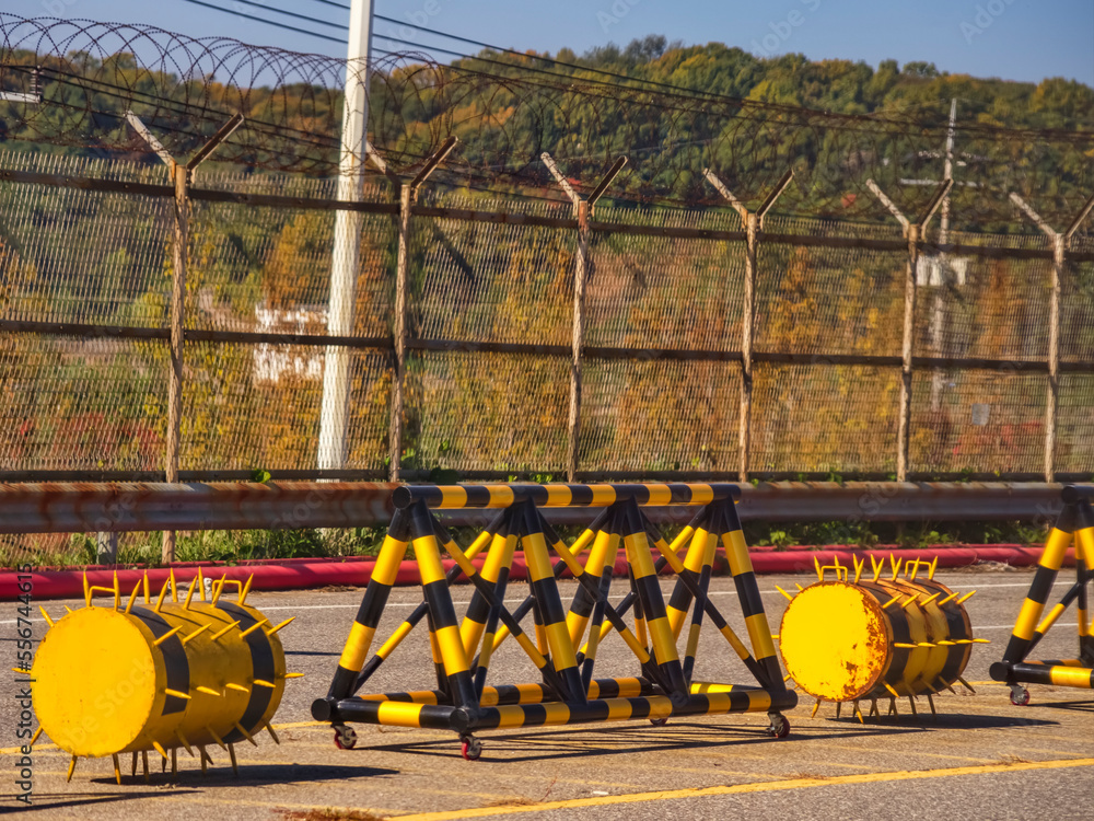 Barricades line the Bridge of Freedom on the approach to the the DMZ ...