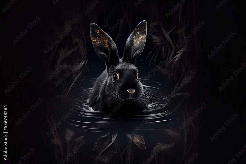 Black rabbit, symbol of chinese New Year 2023, Generative Ai Stock ...