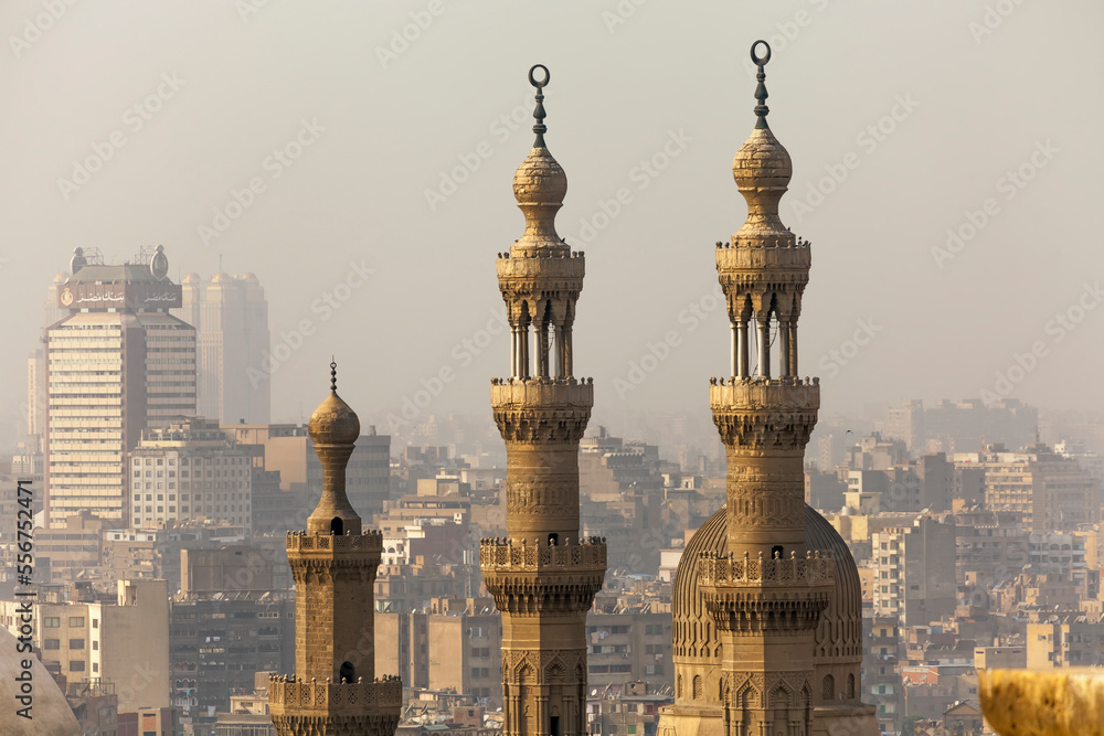 Stockfoto med beskrivningen View overlooking the minarets of the Mosque ...