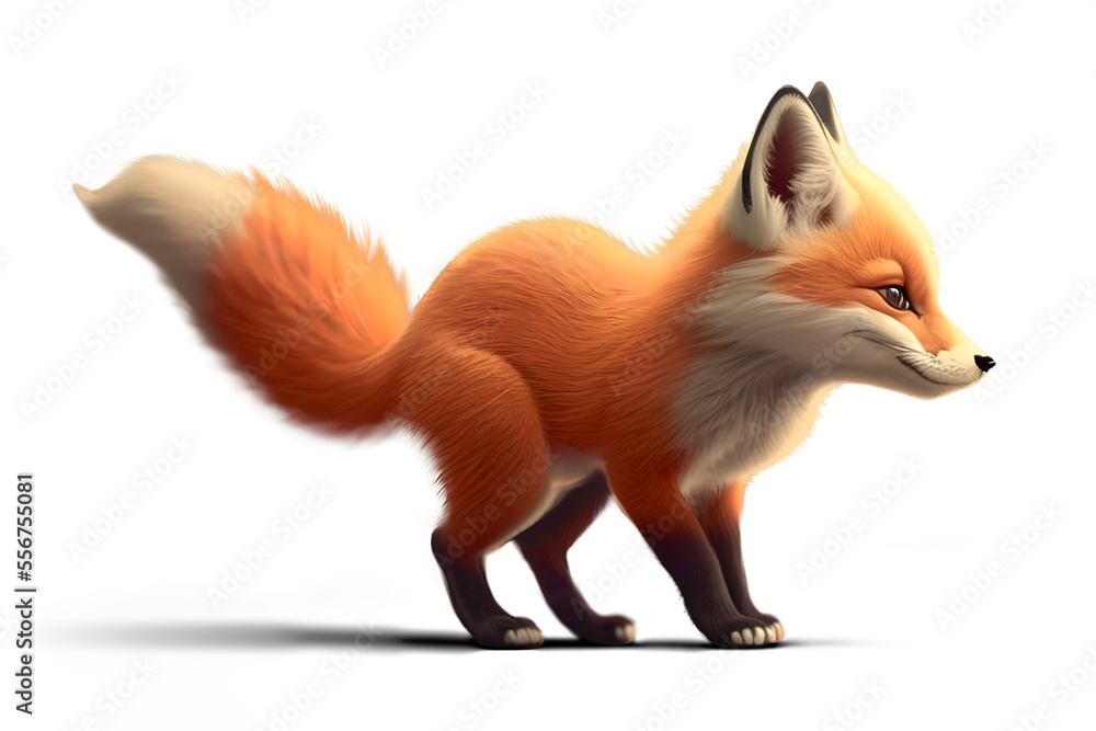 Cute red fox cub side profile, 3D illustration on isolated background ...