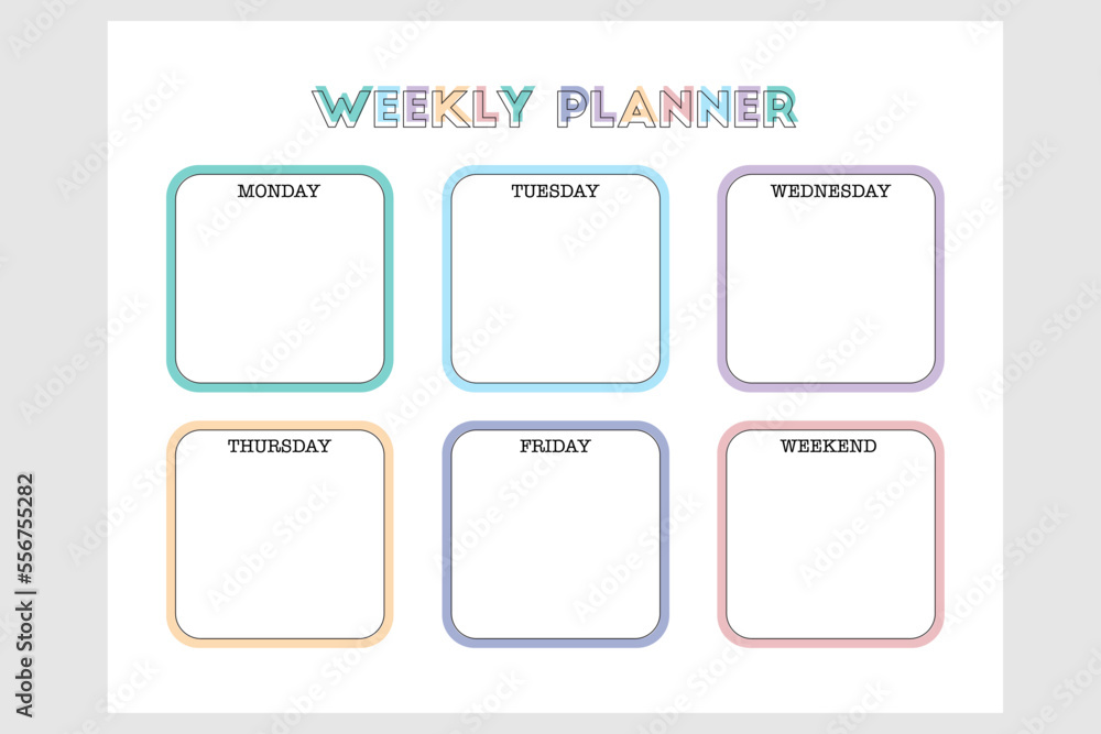 Vector Kids Weekly Planner, Colorful Weekly Schedule, Printable Weekly ...