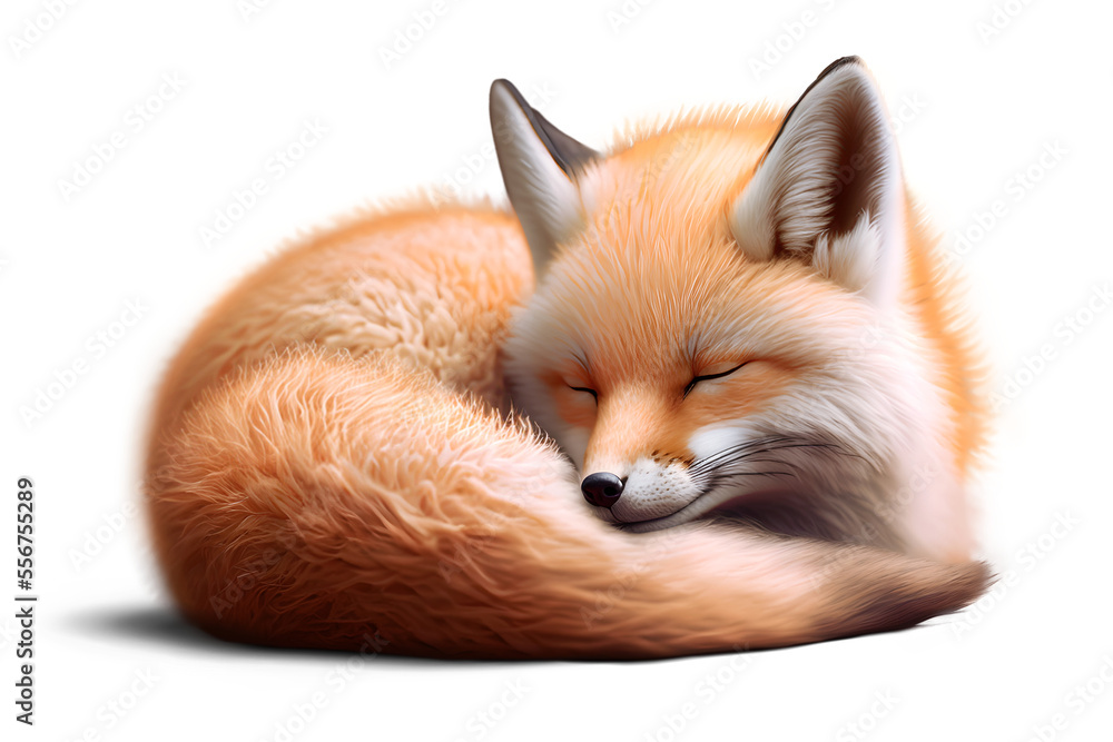 Cute sleeping red fox cub, 3D illustration on isolated background Stock Illustration | Adobe Stock