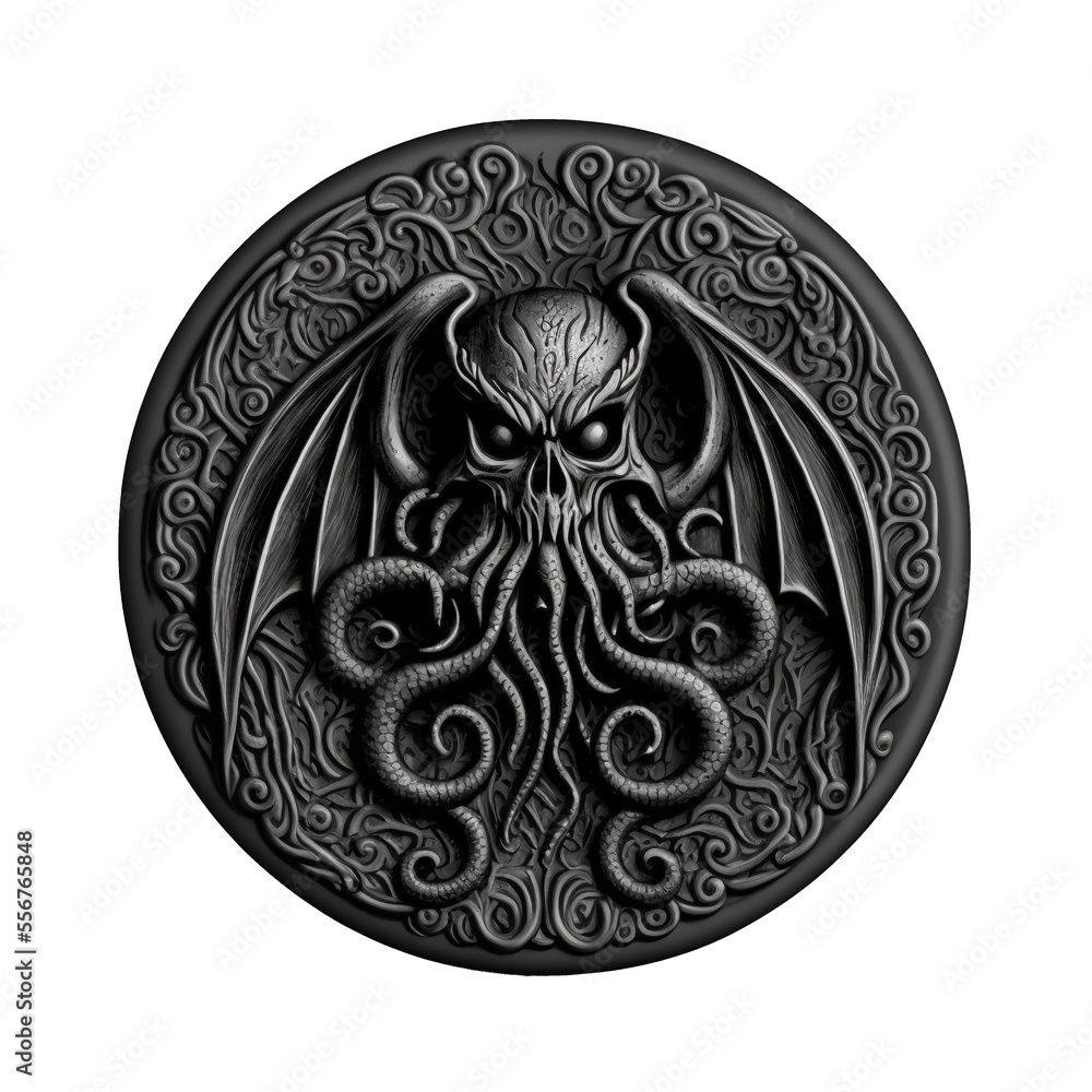 Cthulhu gothic engraving tattoo illustration on transparent background ...