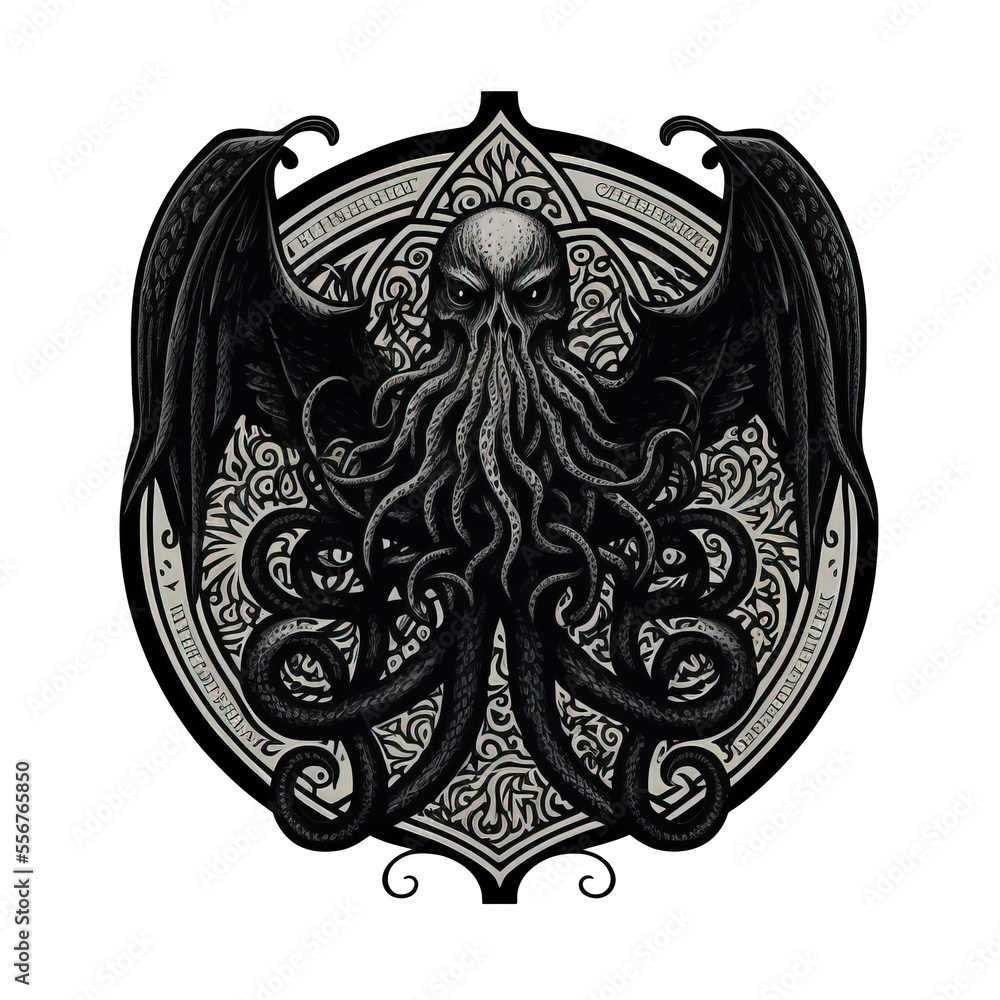 Cthulhu gothic engraving tattoo illustration on transparent background ...