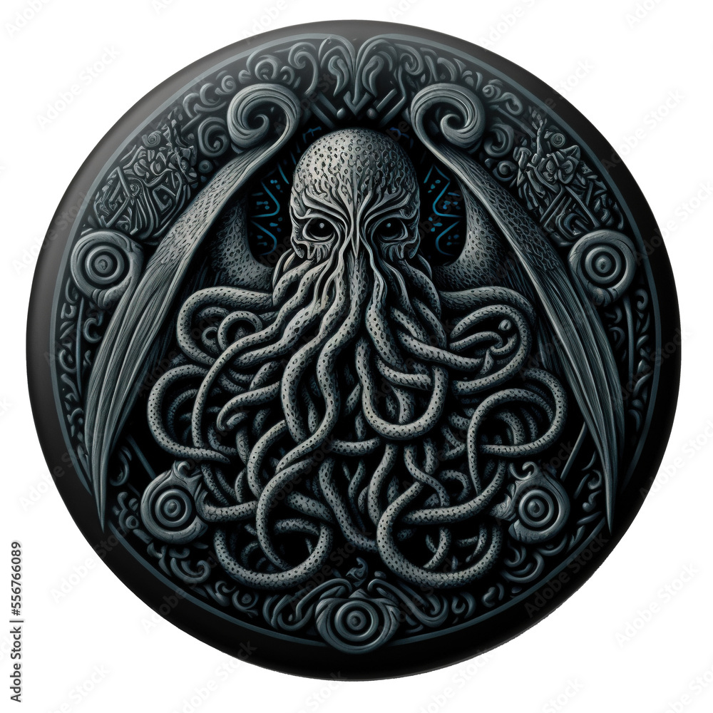 Cthulhu gothic engraving tattoo illustration on transparent background ...