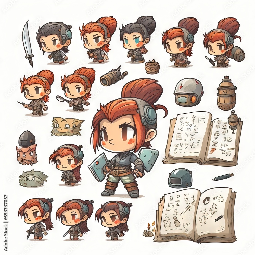 a bunch of different character designs for a game character sheet ...