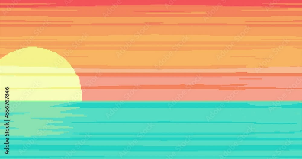 Pixel animation. Sun and sea, ocean pixel art style animation. Pixel ...
