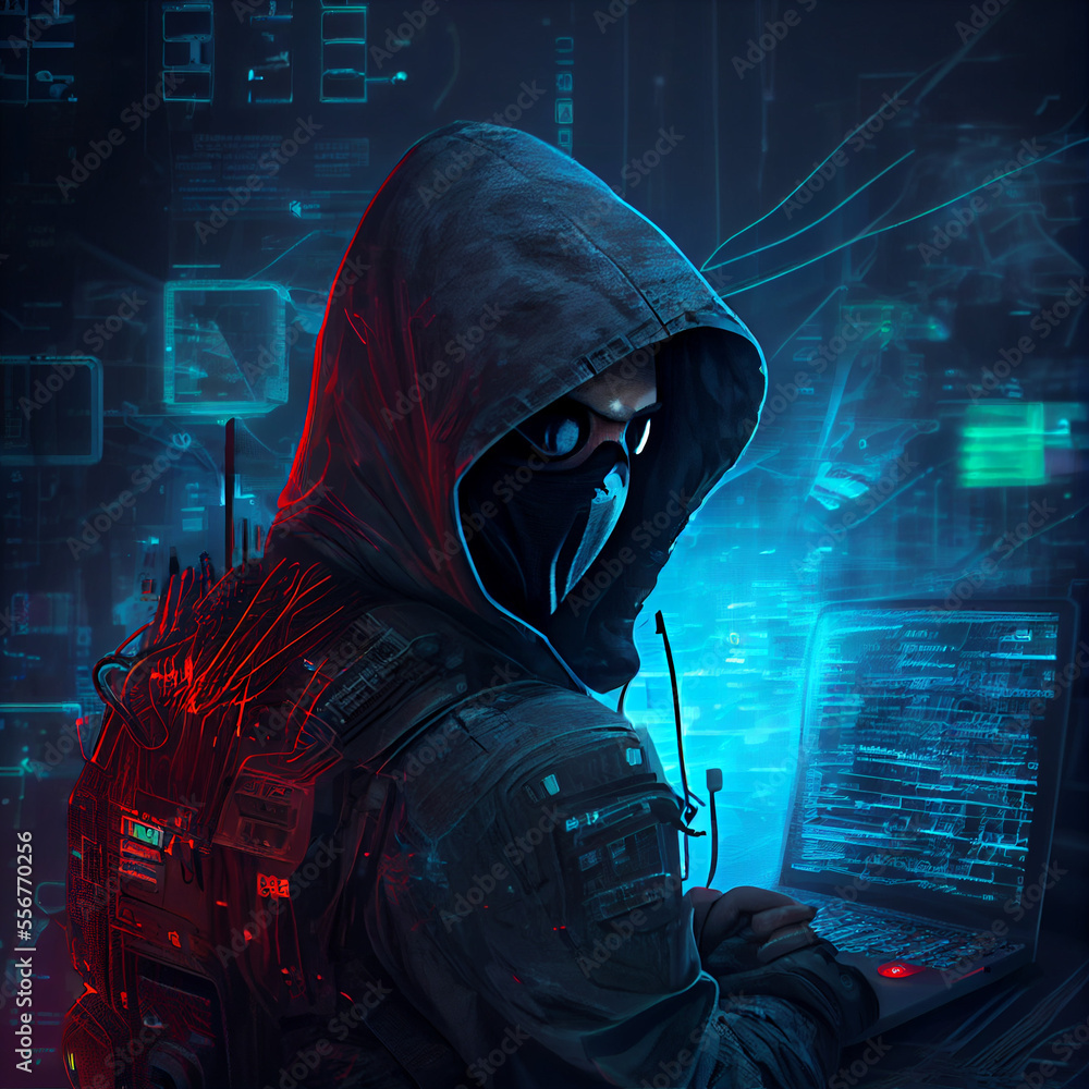 Computer hacker from future, futuristic fision of computer hacking ...