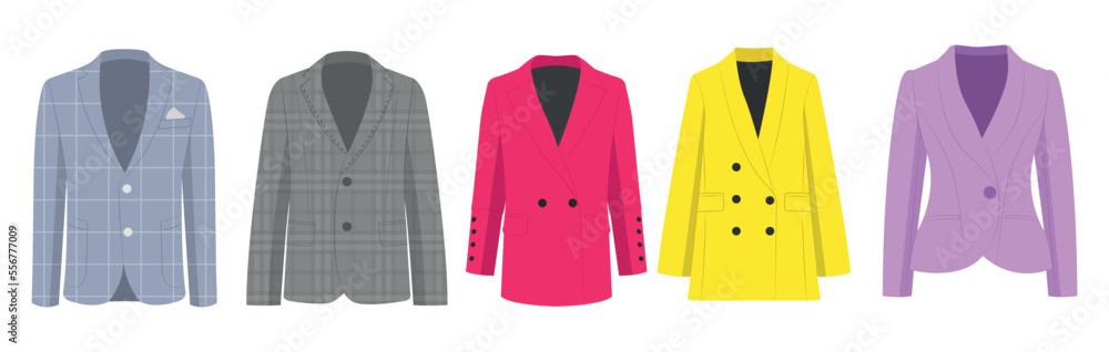 Set of different mens and womens jackets in a cartoon style. Vector ...