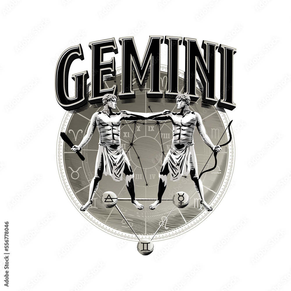 Gemini. Astrology. zodiac. Horoscope symbol in circle. Illustration ...